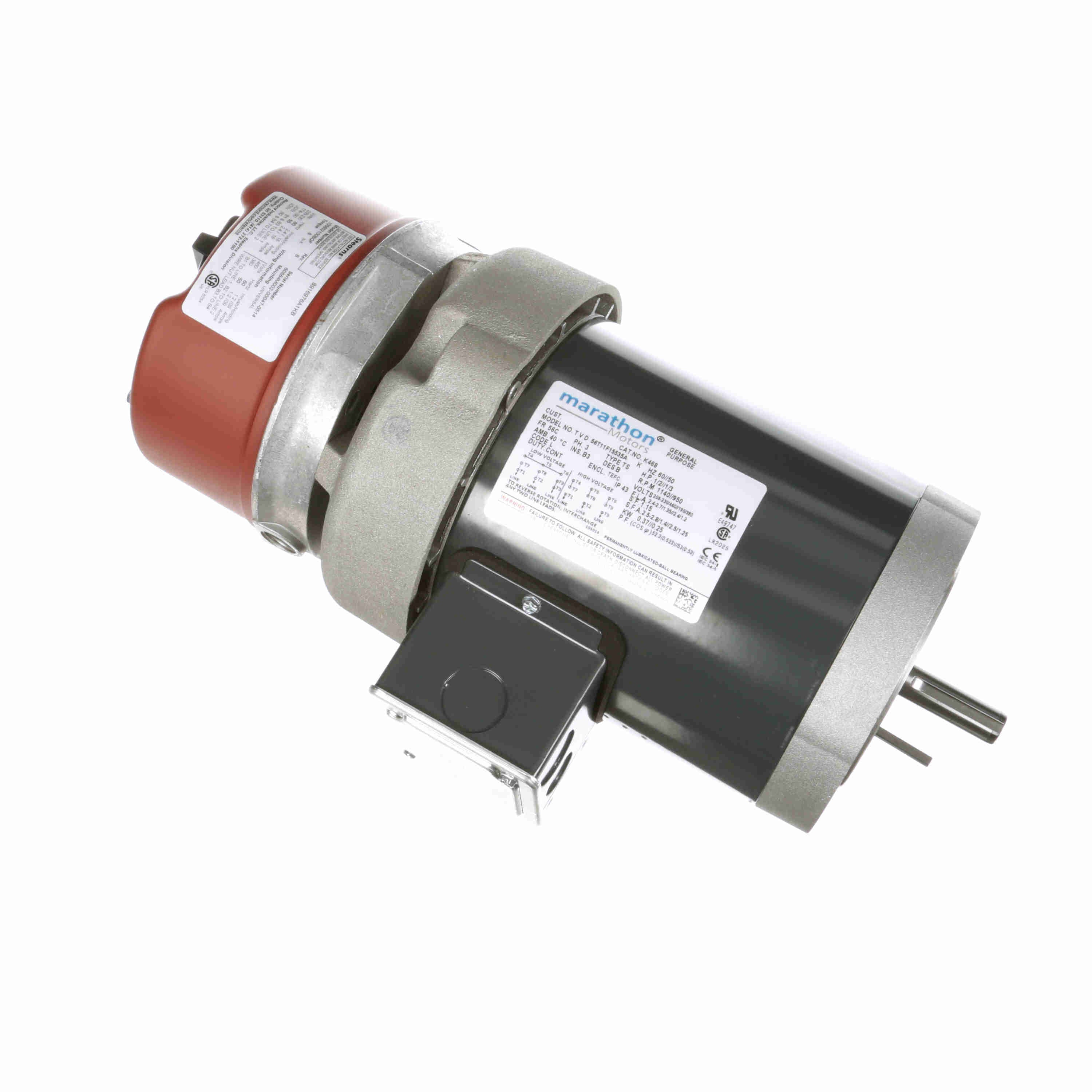 Motor con freno Marathon, 0,50 HP, 3 Ph, 60 Hz, 208-230/460 V, 1200 RPM ...