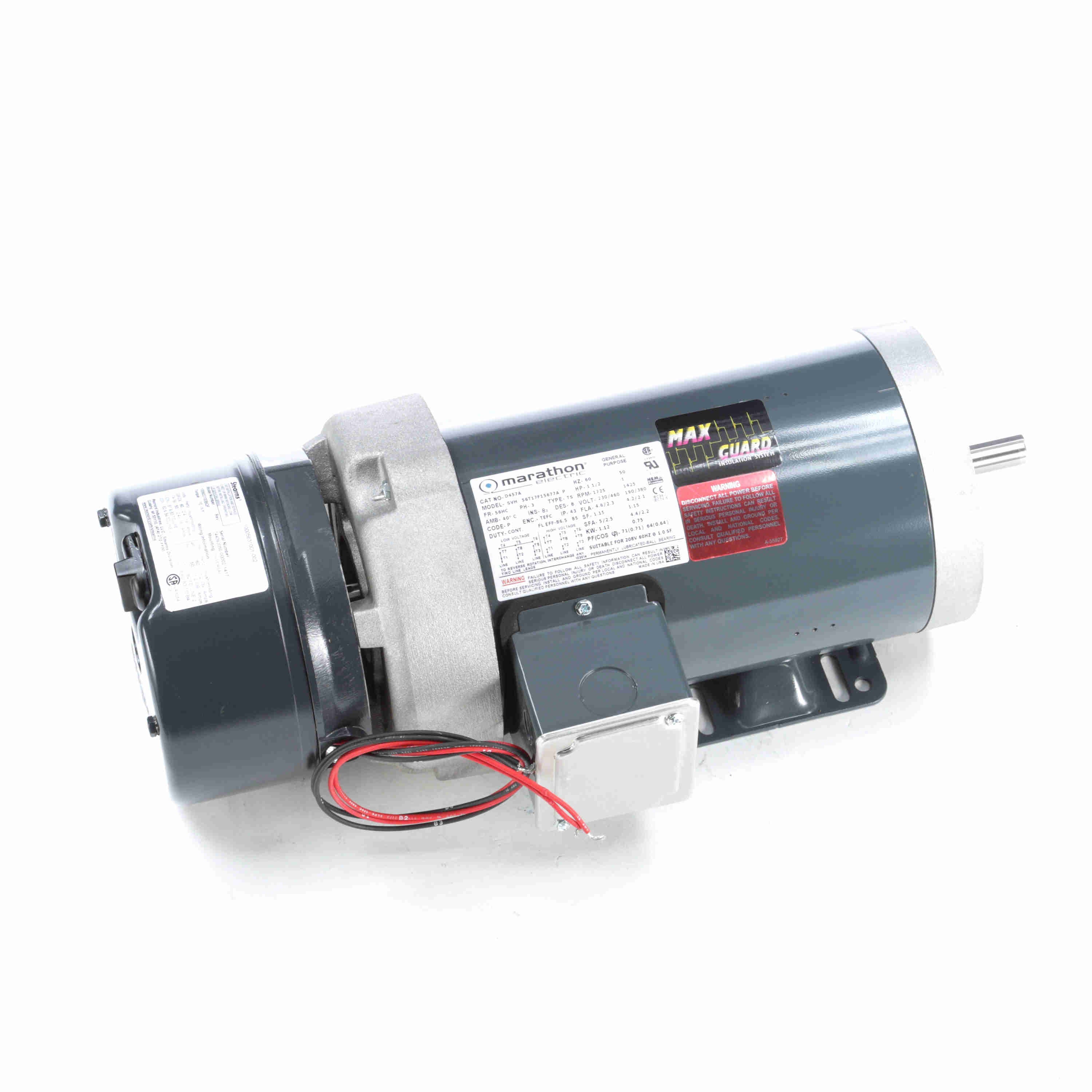 Motor con freno Marathon, 1,50 HP, 3 Ph, 60 Hz, 230/460 V, 1800 RPM ...