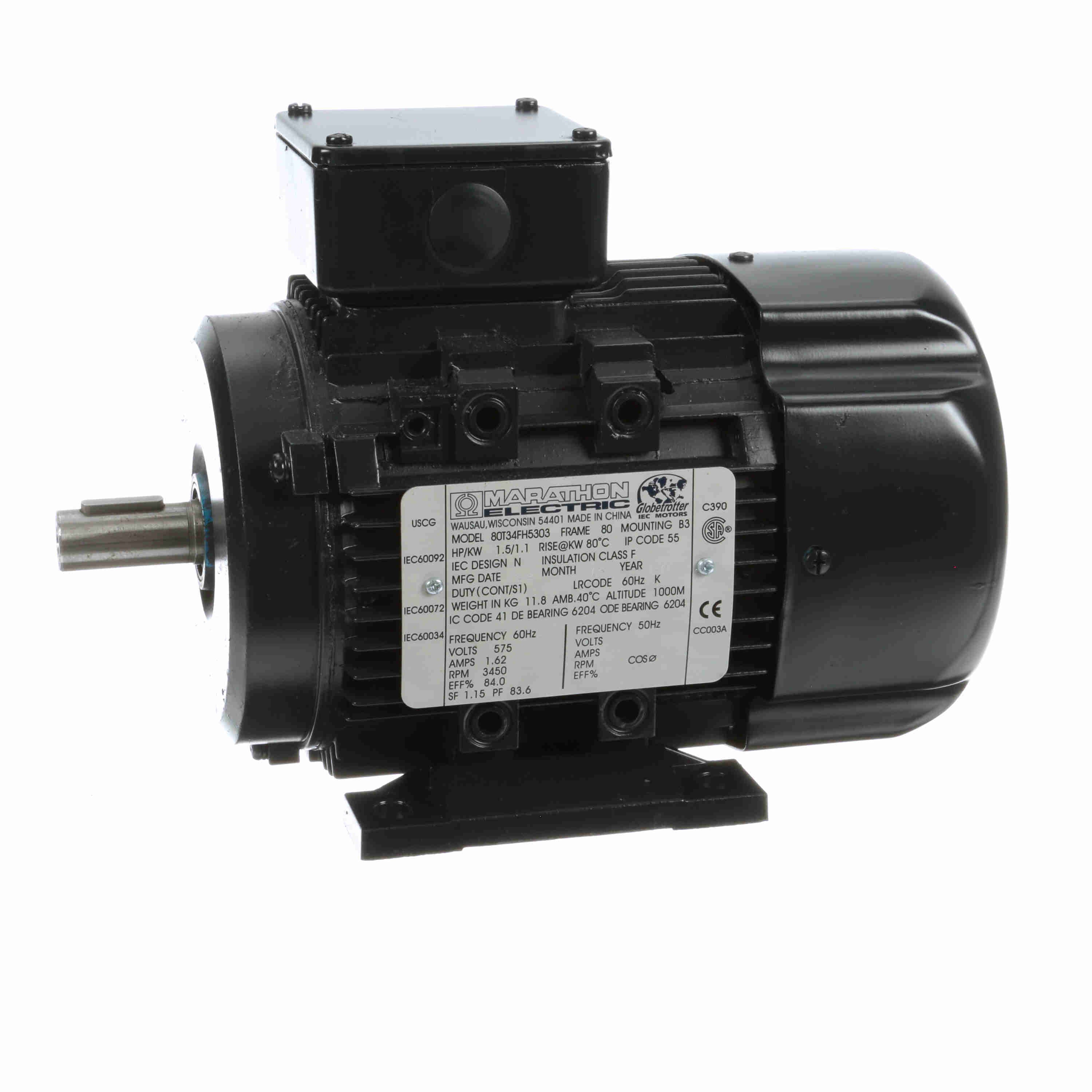 Motor Marathon Globetrotter® IEC de aluminio, 1,50 HP, 3 Ph, 60 Hz, 575 V, 3600 RPM, marco 80M ...