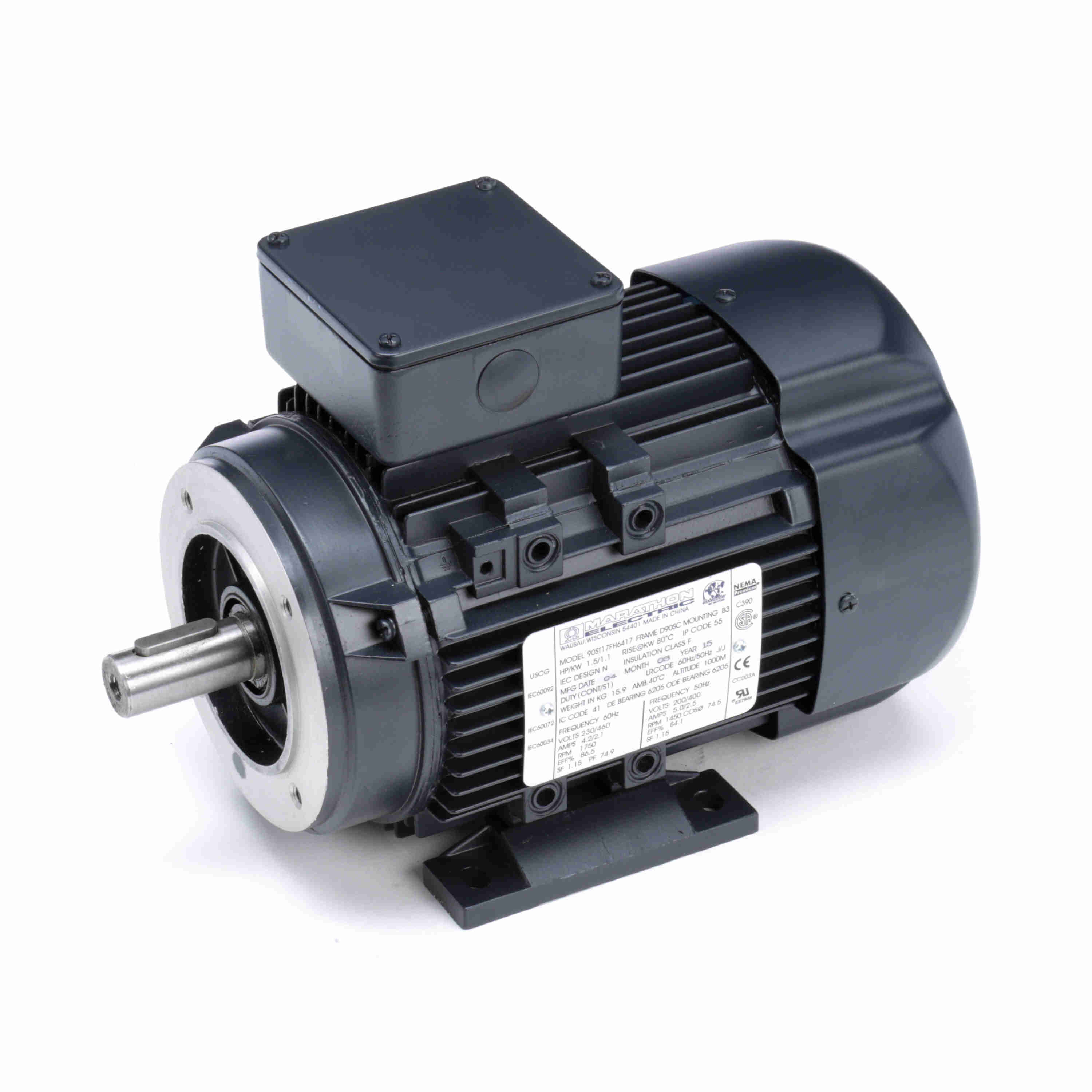 Motor Marathon Globetrotter® IEC de aluminio, 1,50 HP, 3 Ph, 60 Hz, 230/460 V, 1800 RPM, marco ...